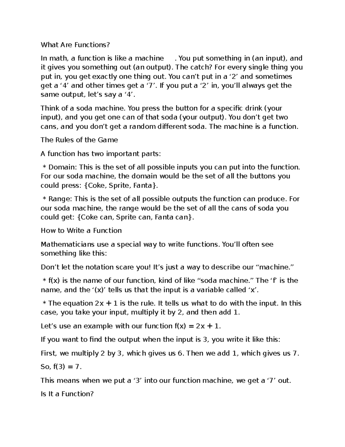 Functions: Understanding Inputs, Outputs, and Notation - Studocu