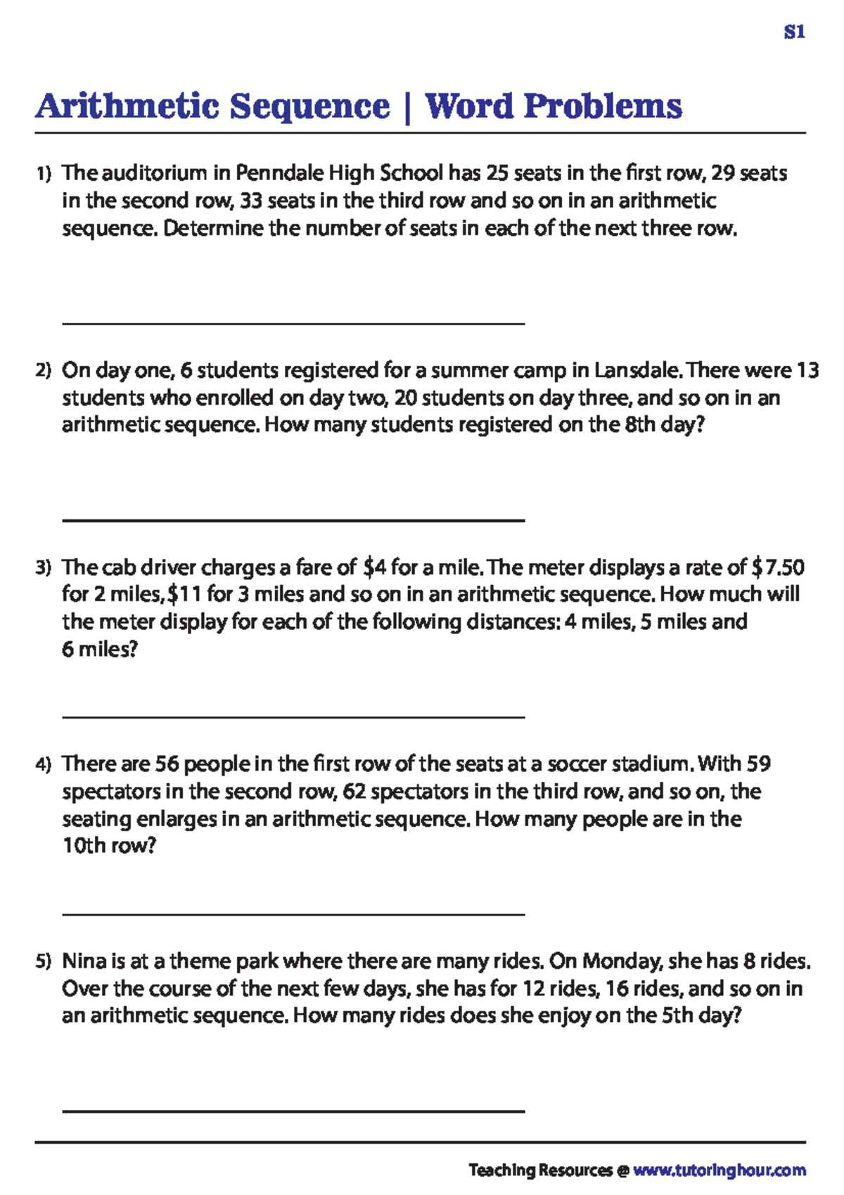 AS - Arithmetic Sequence Word Problems Activity Sheet - Studocu