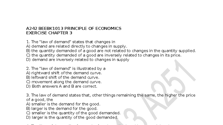A242 BEEBK1013 PRINCIPLE OF ECONOMICS EXERCISE CHAPTER 3 - Studocu