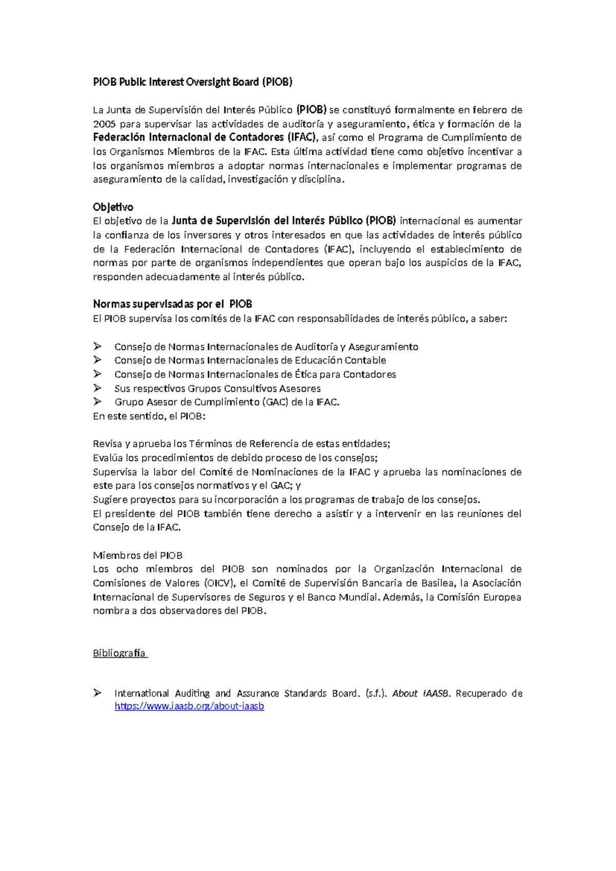 Supervisión del Interés Público por el PIOB: Funciones y Miembros - Studocu