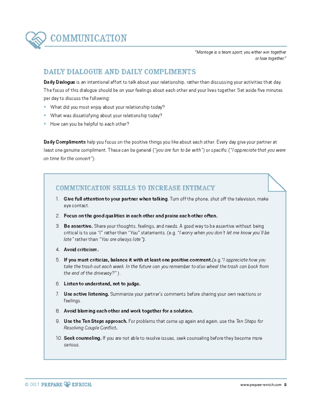 Daily Dialogue - Skill Info Sheet for Couples Communication - Studocu