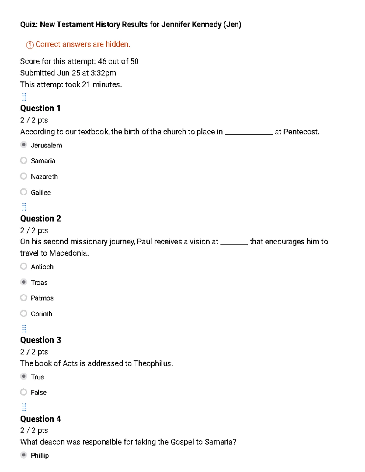 New Testament History quiz - Score for this attempt:Submitted Jun 19 at ...