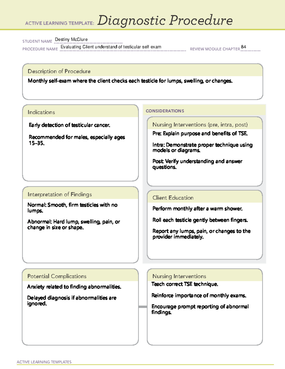 ACTIVE LEARNING TEMPLATE: Diagnostic Procedure for Testicular Self-Exam ...