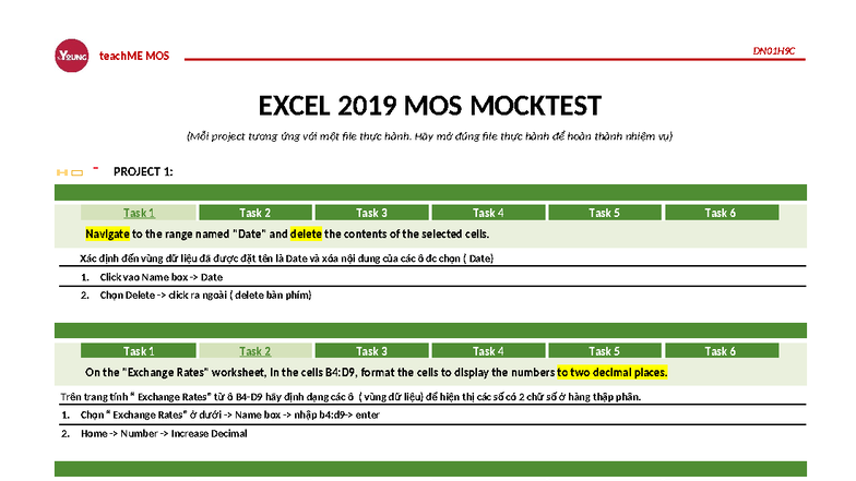 DN01H9C teachME MOS EXCEL 2019 Mock Test Guide - Studocu