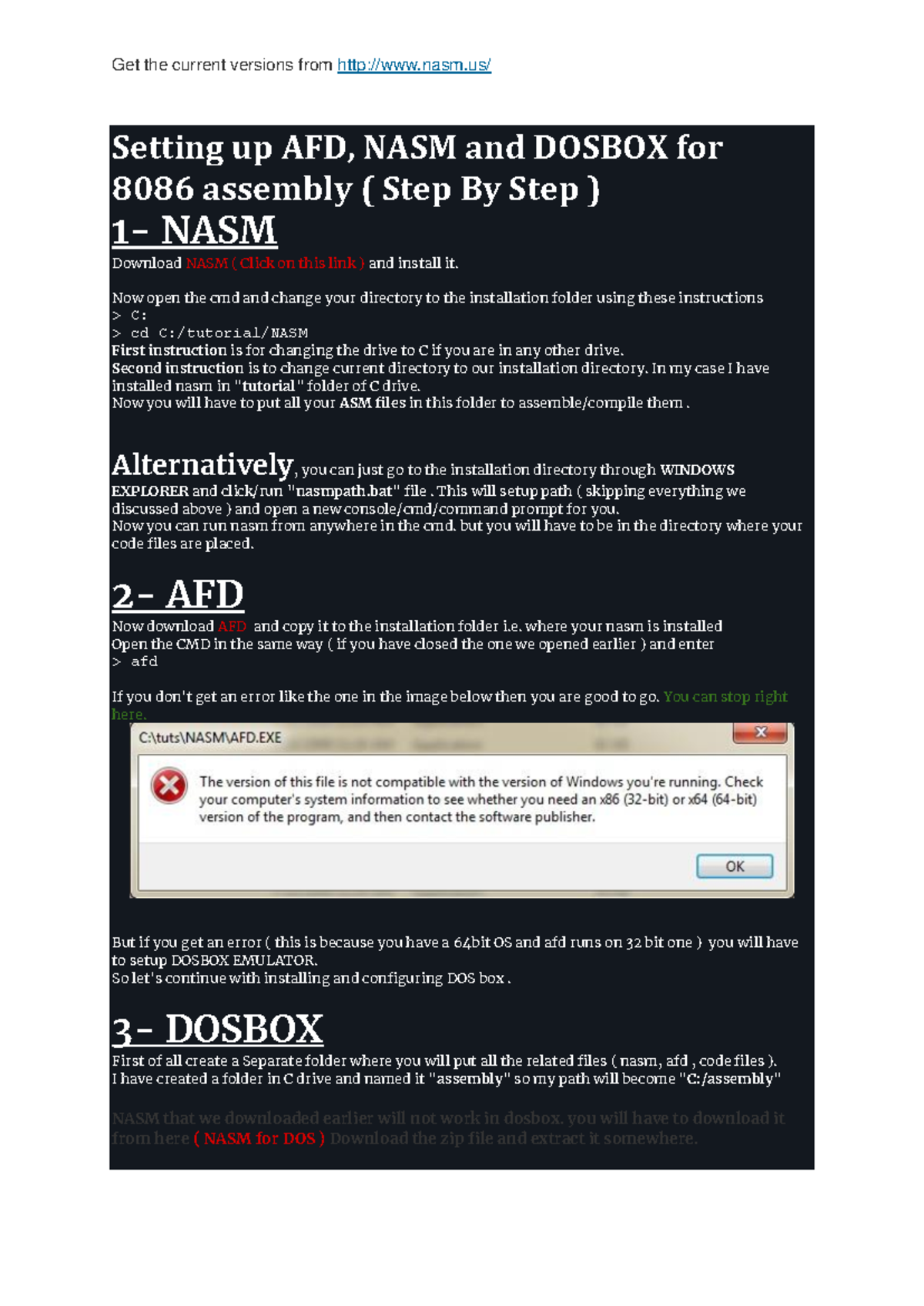 Setting up NASM, AFD & DOSBox for 8086 Assembly - Step by Step Guide - Studocu