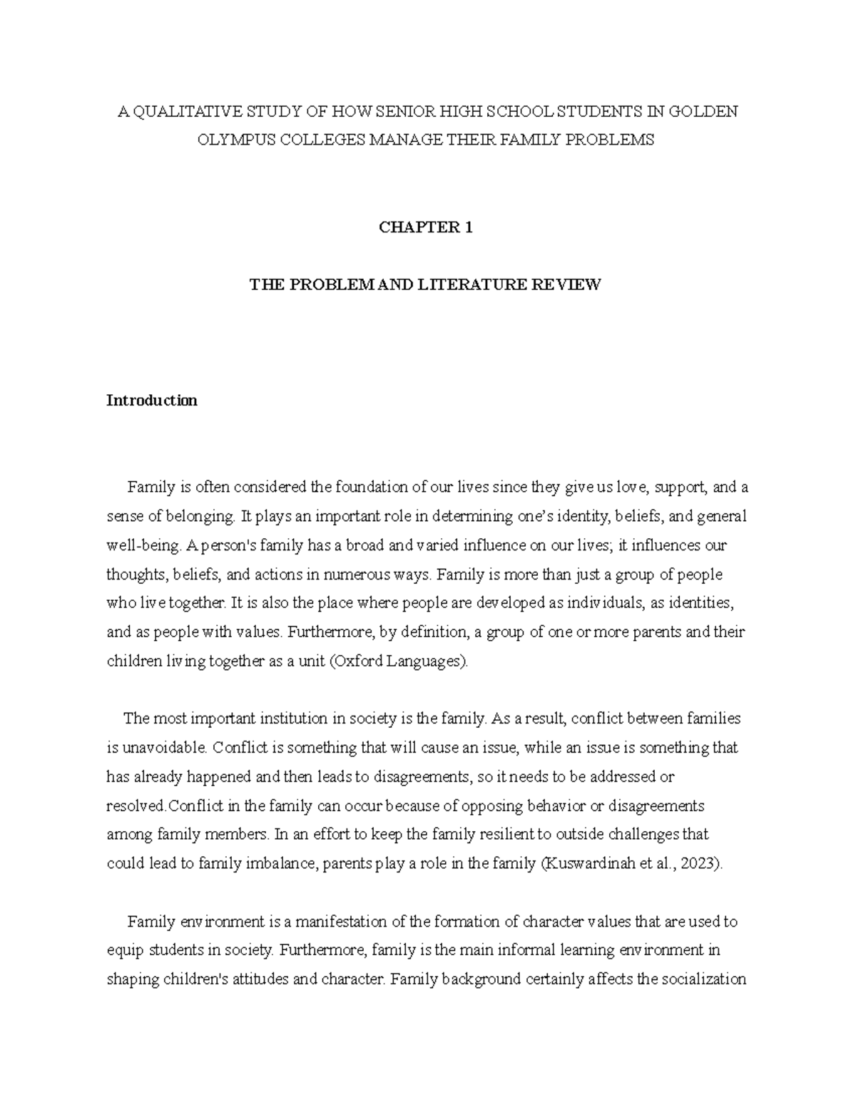 PR1 Qualitative Analysis: Senior High Students Managing Family Issues - Studocu