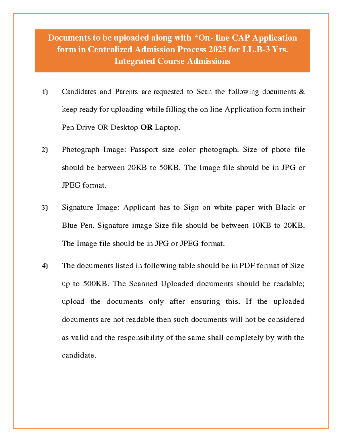 LLB 3 Yrs CAP Application Document Checklist 2025 - Studocu