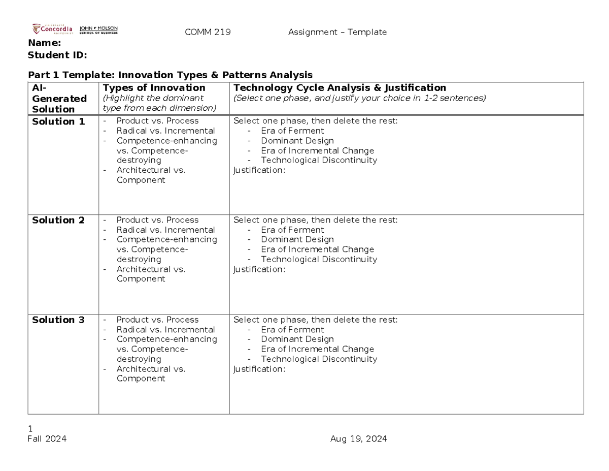 Assignment Templates F2024 - COMM 219 Assignment – Template Name ...