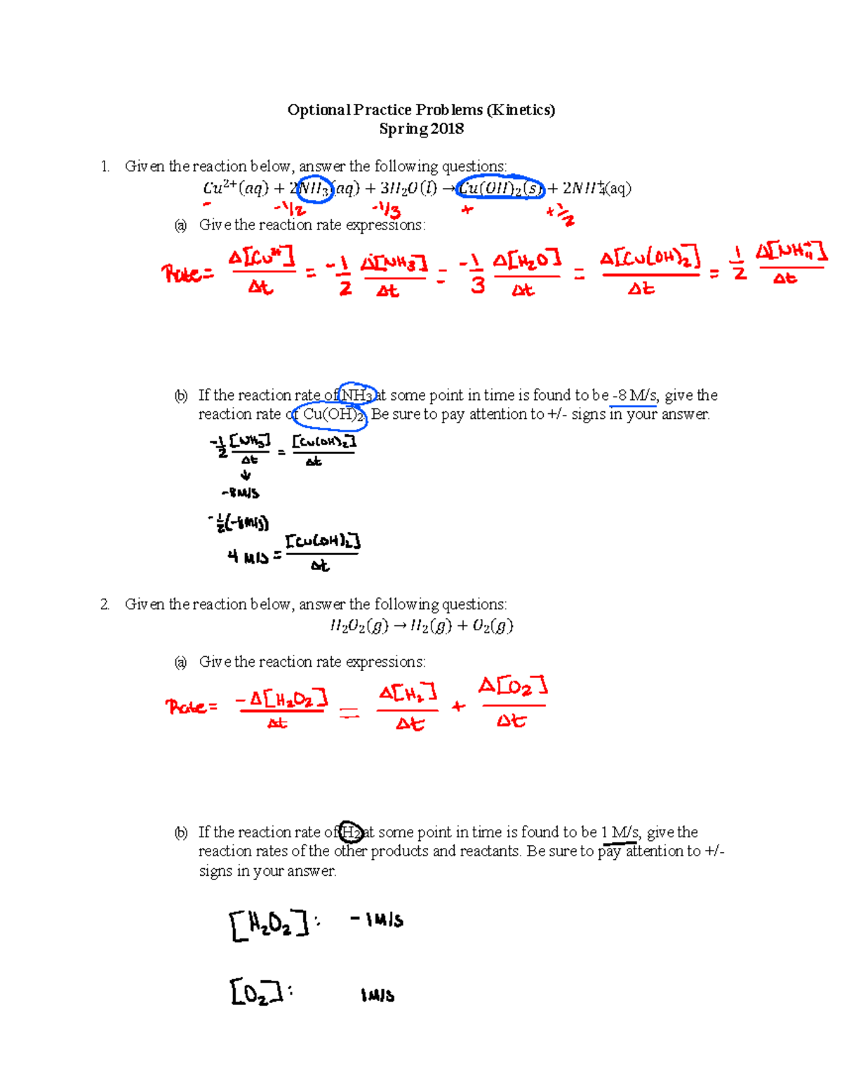 Kinetics Exam 2: Practice Problems for CHM 407 Spring 2018 - Studocu