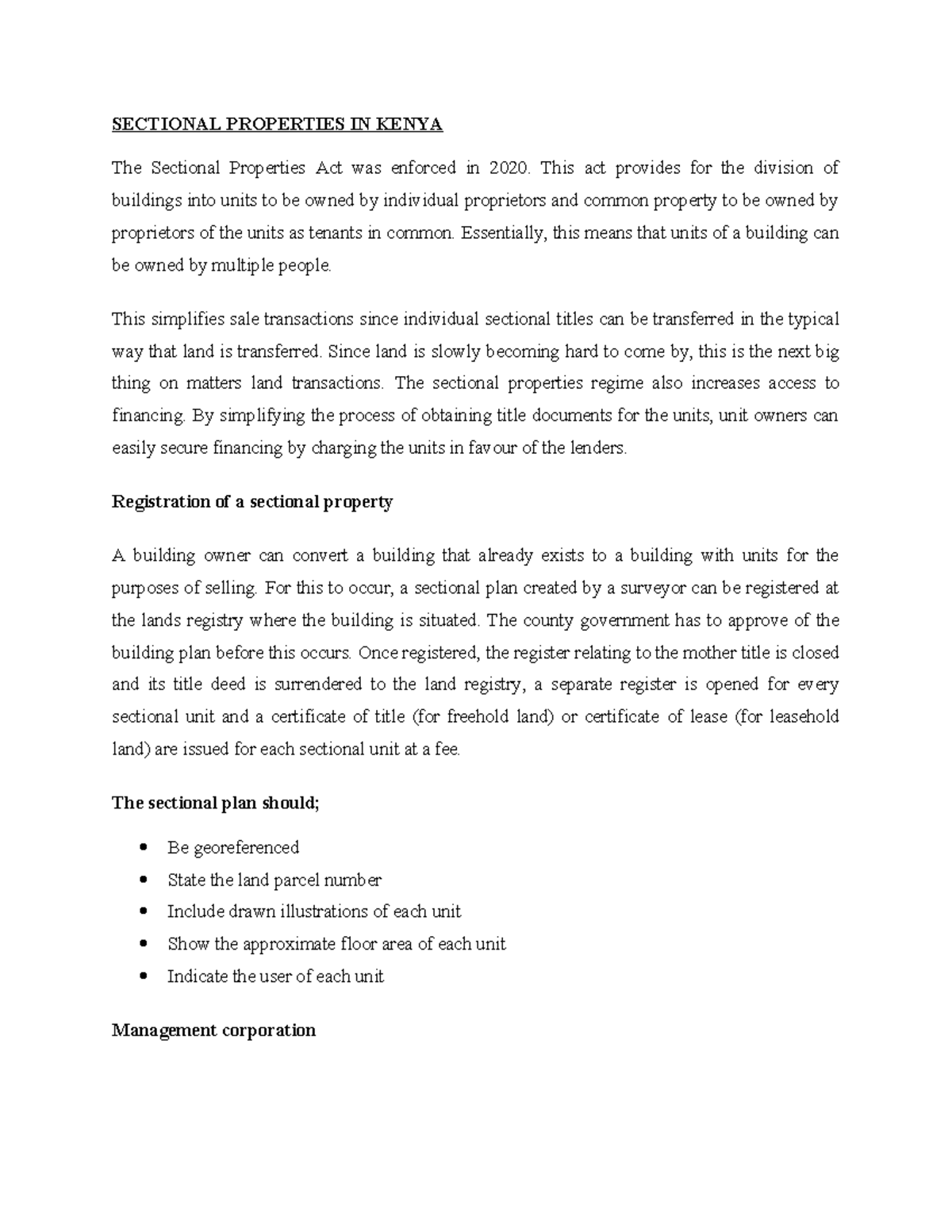 Sectional Properties Act 2020: Ownership and Management Insights - Studocu