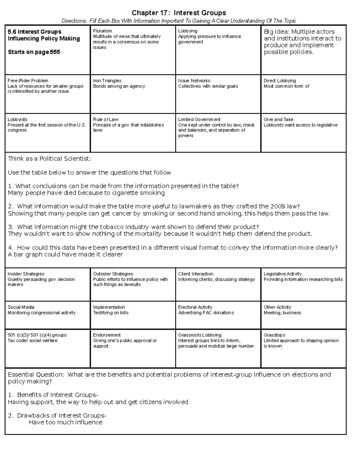 5.6-5.7 AMSCO AP Government - Chapter 17: Interest Groups Directions ...