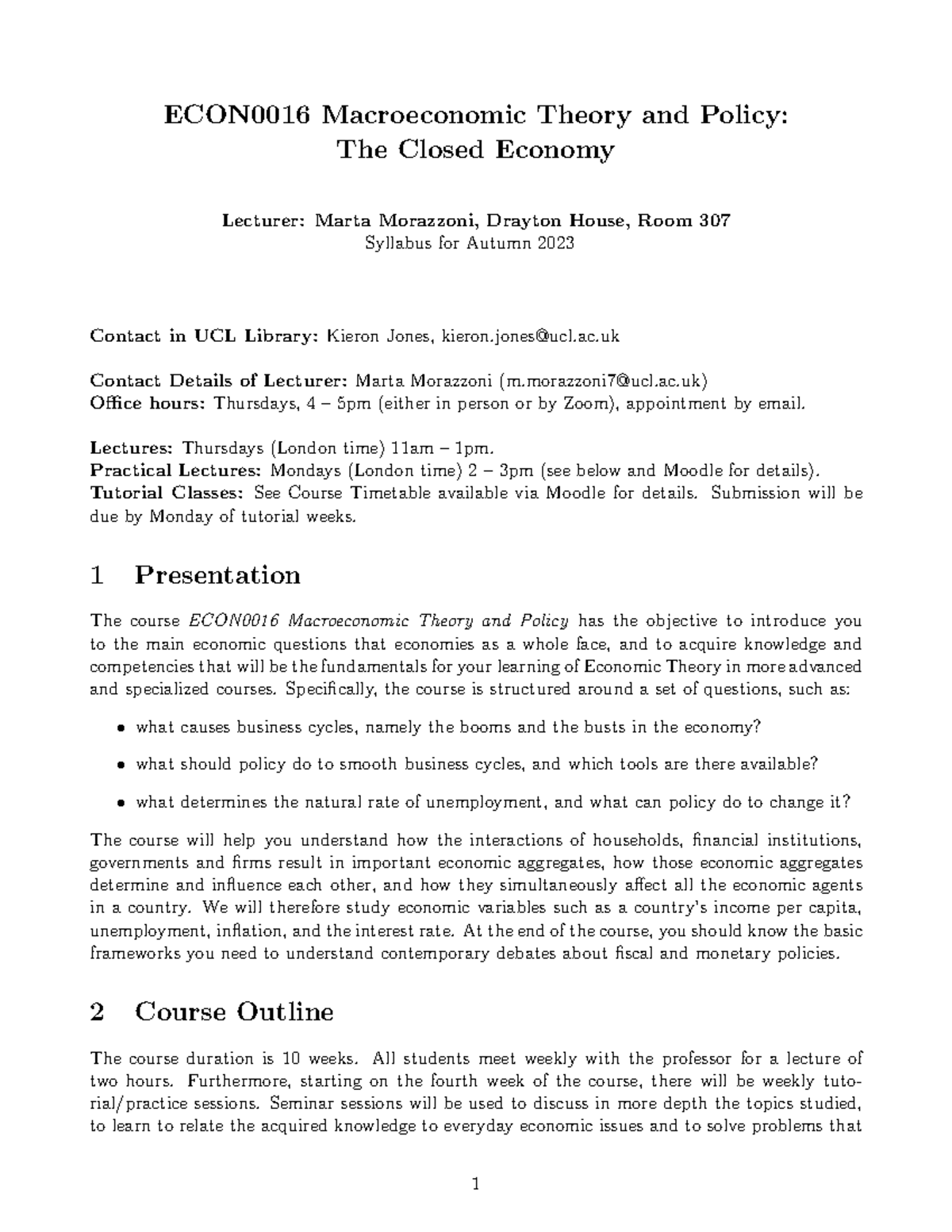 ECON0016 Syllabus: Macroeconomic Theory & Policy (Autumn 2023) - Studocu