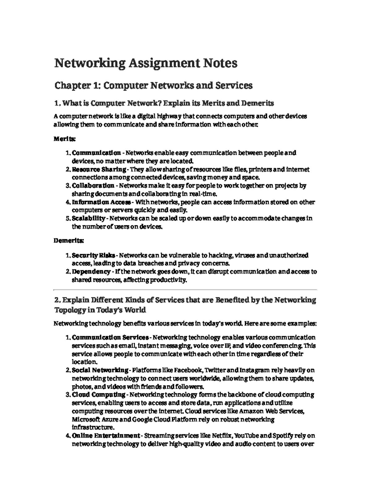 Networking Assignment Notes: Chapter 1 - Computer Networks & Services ...