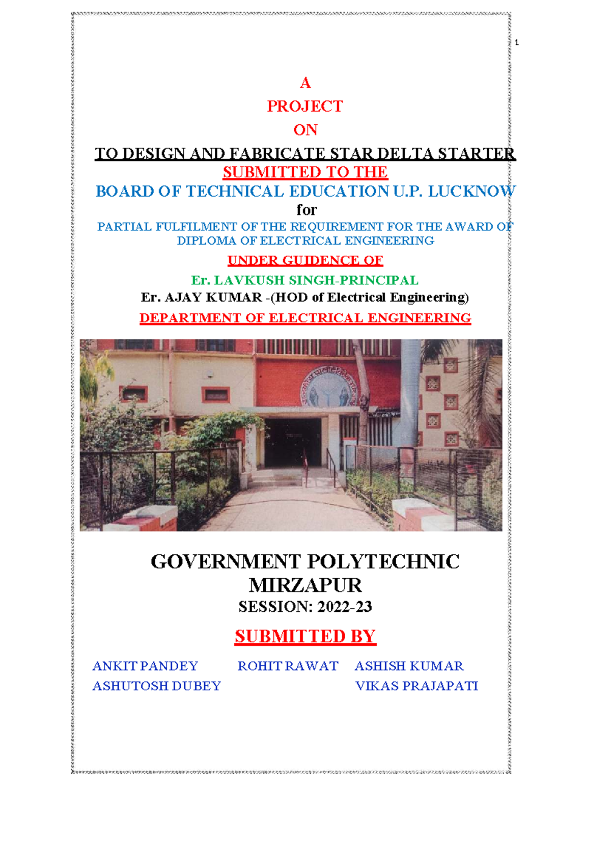 Diploma Project: Design & Fabrication of Star Delta Starter (EE) - Studocu