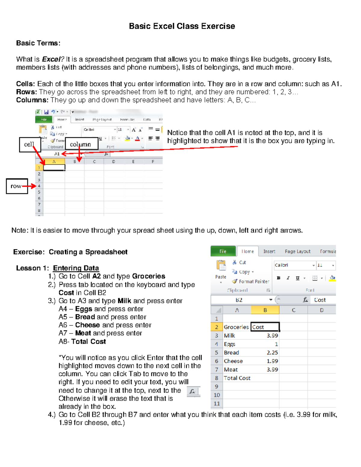 Basic Excel (CS101) Class Exercise: Intro to Spreadsheets - Studocu