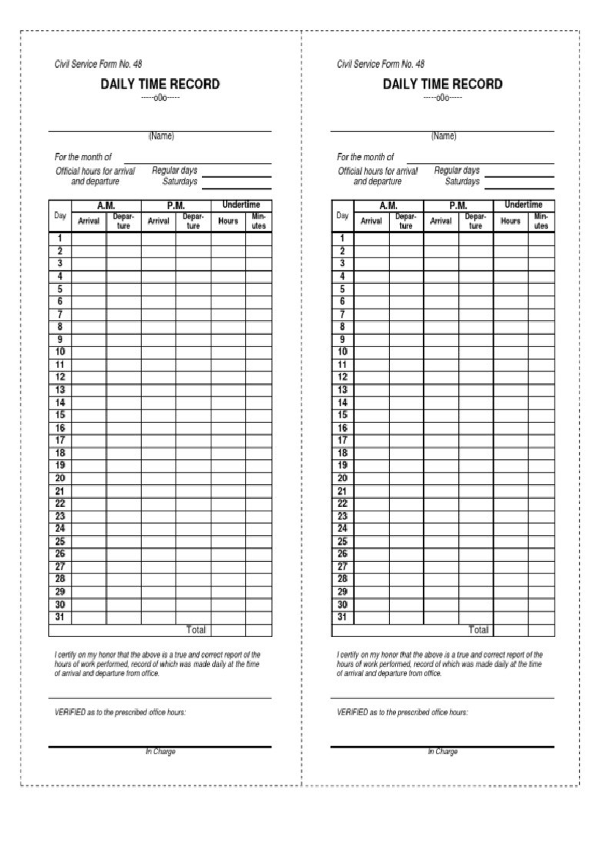 Civil Service Form No. 48: Student Internship DTR 2025-2026 - Studocu