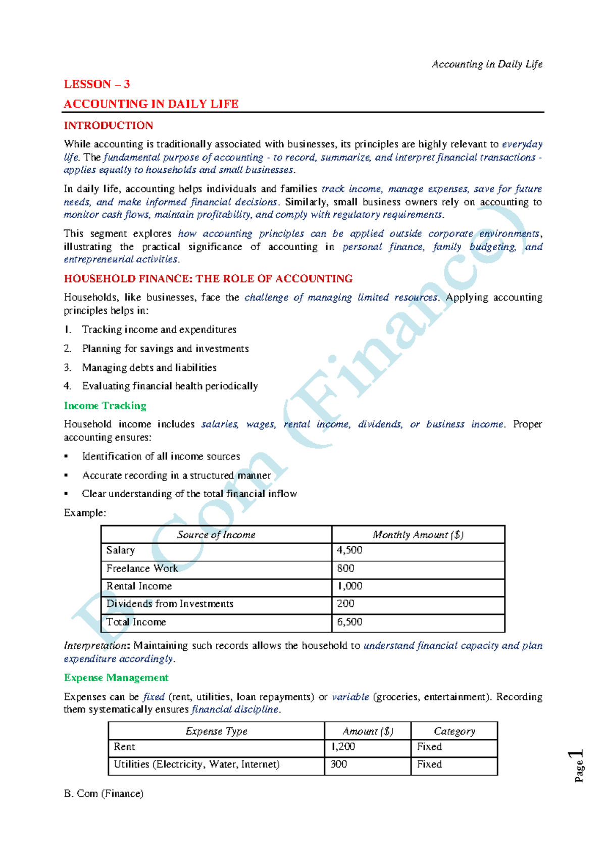 B. Com (Finance) Lesson 03: Practical Accounting in Daily Life - Studocu