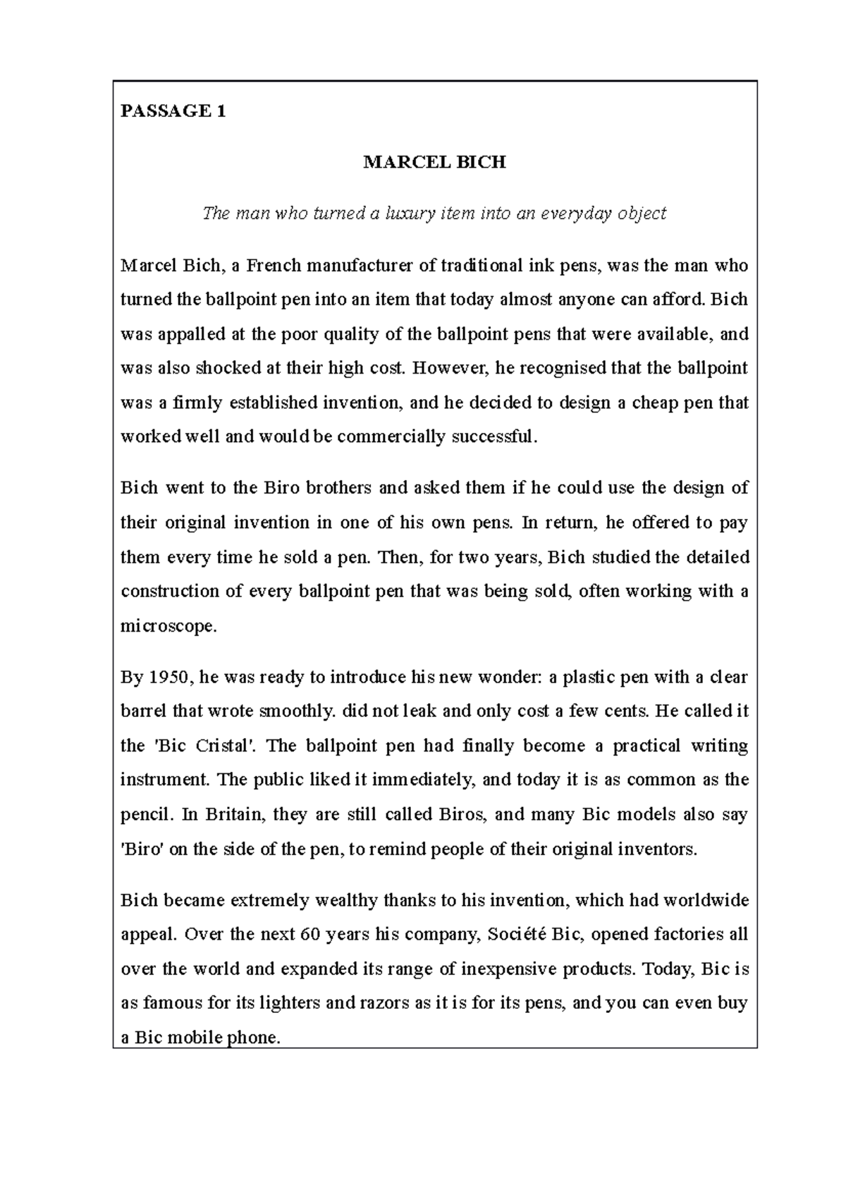 I - Lesson 4 - Listening & Reading Homework on Marcel Bich & VRET - Studocu
