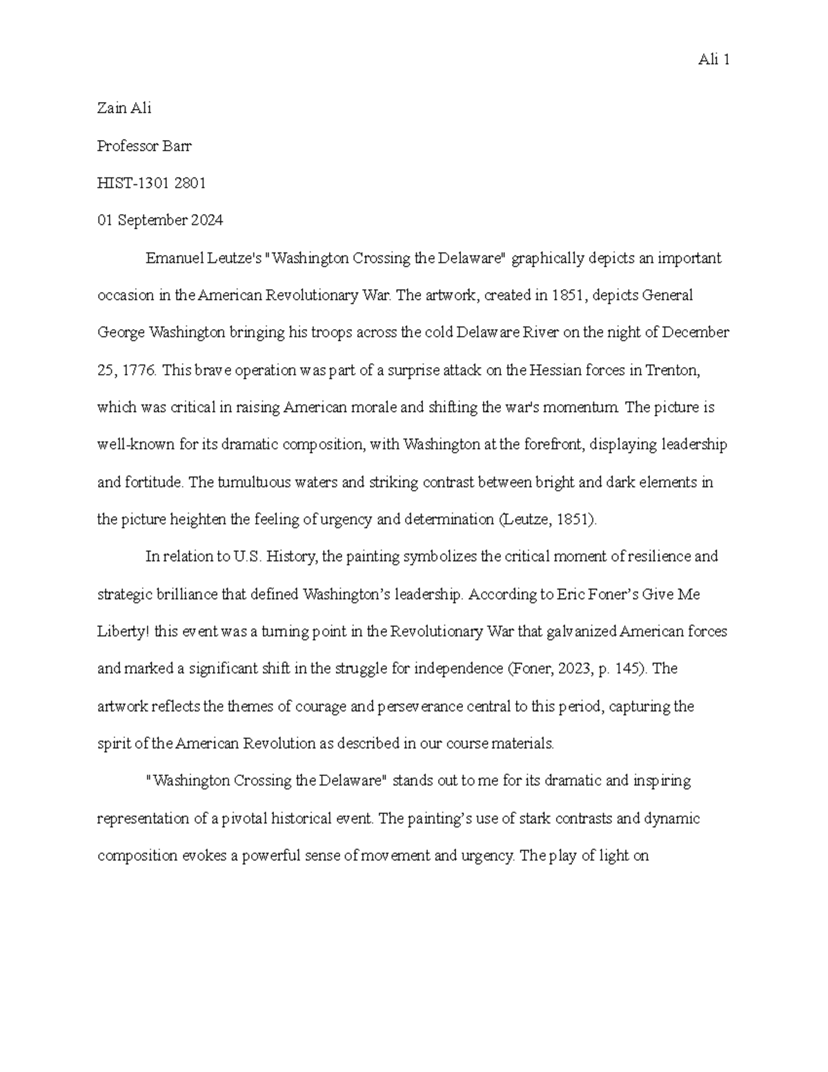 Art History Tutorial Post - Ali 1 Zain Ali Professor Barr HIST-1301 ...