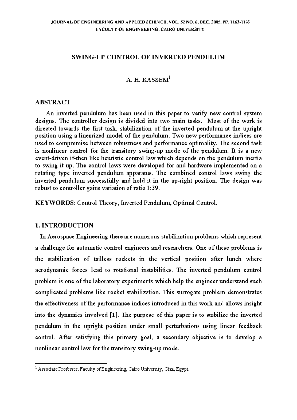 Control of Inverted Pendulum: A Study on Robustness and Performance ...