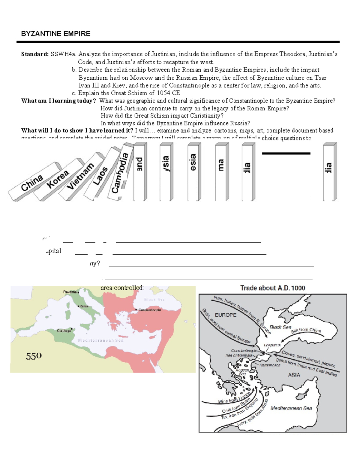 Byzantine Empire Study Notes: Influence on Russia & Great Schism - Studocu