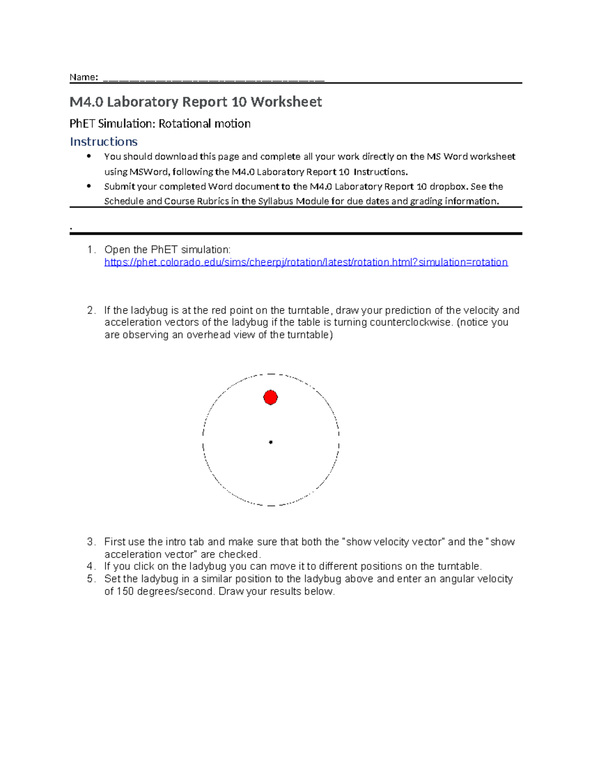 M4.0 Lab Report 10: PhET Simulation on Rotational Motion - Studocu