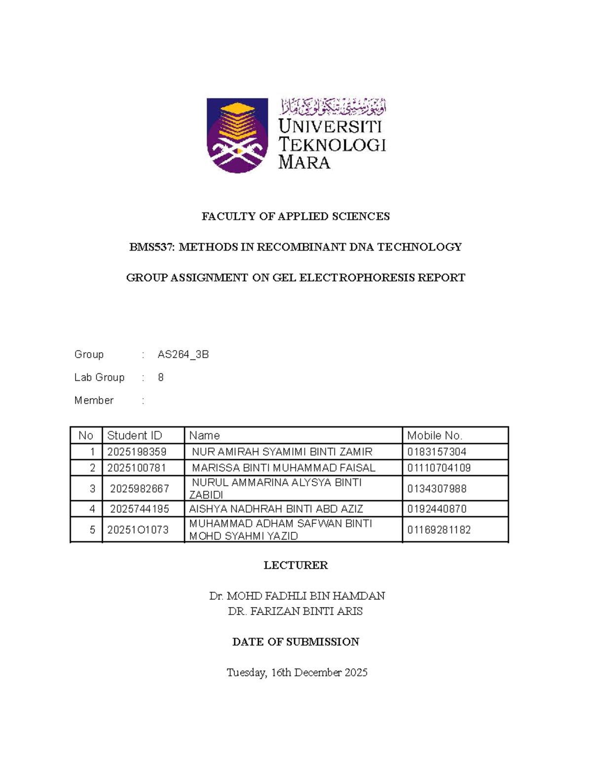 BMS537: Gel Electrophoresis Lab Report on Recombinant DNA Methods - Studocu