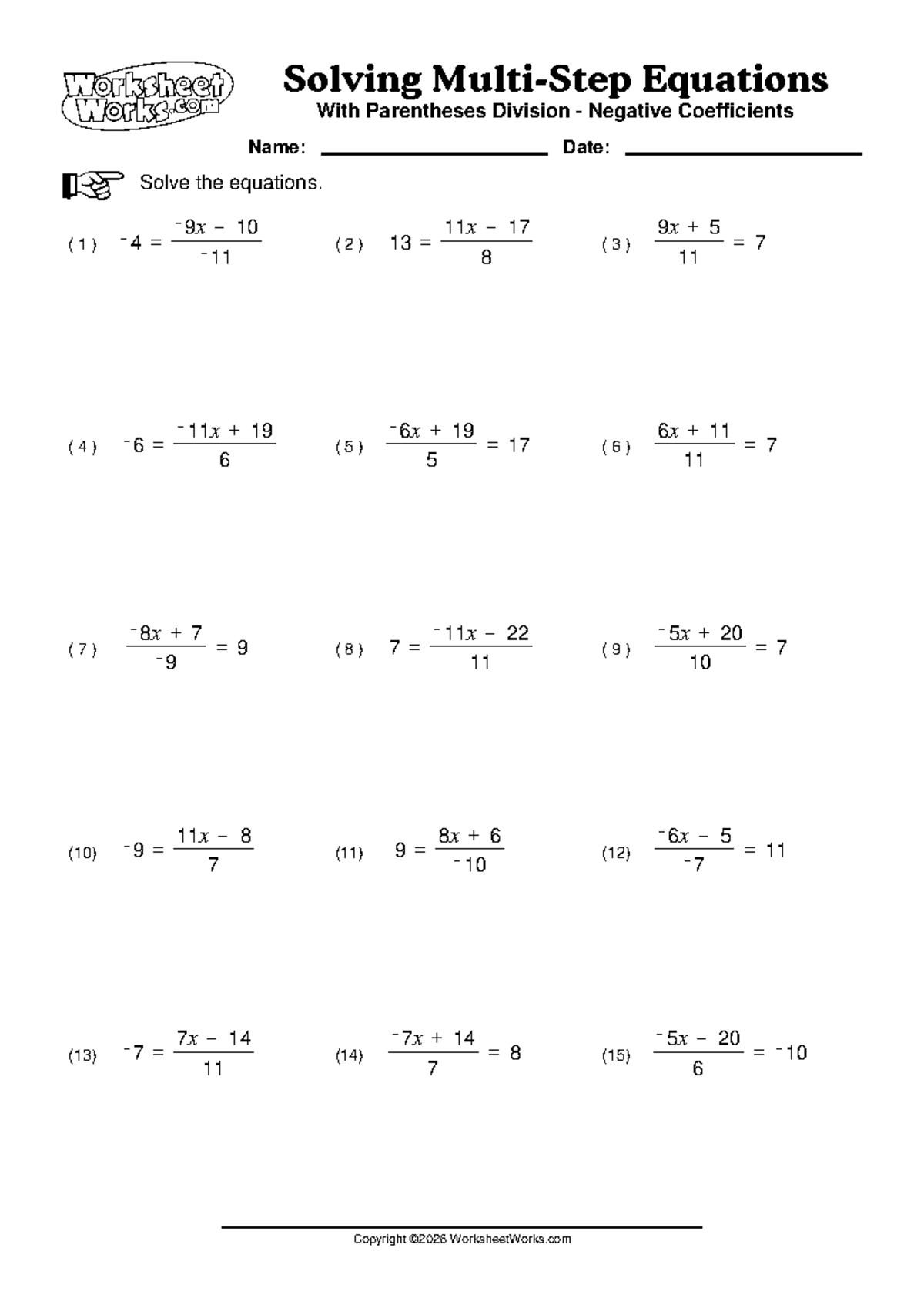 Worksheet on Solving Multi-Step Equations (Math 101) - Studocu