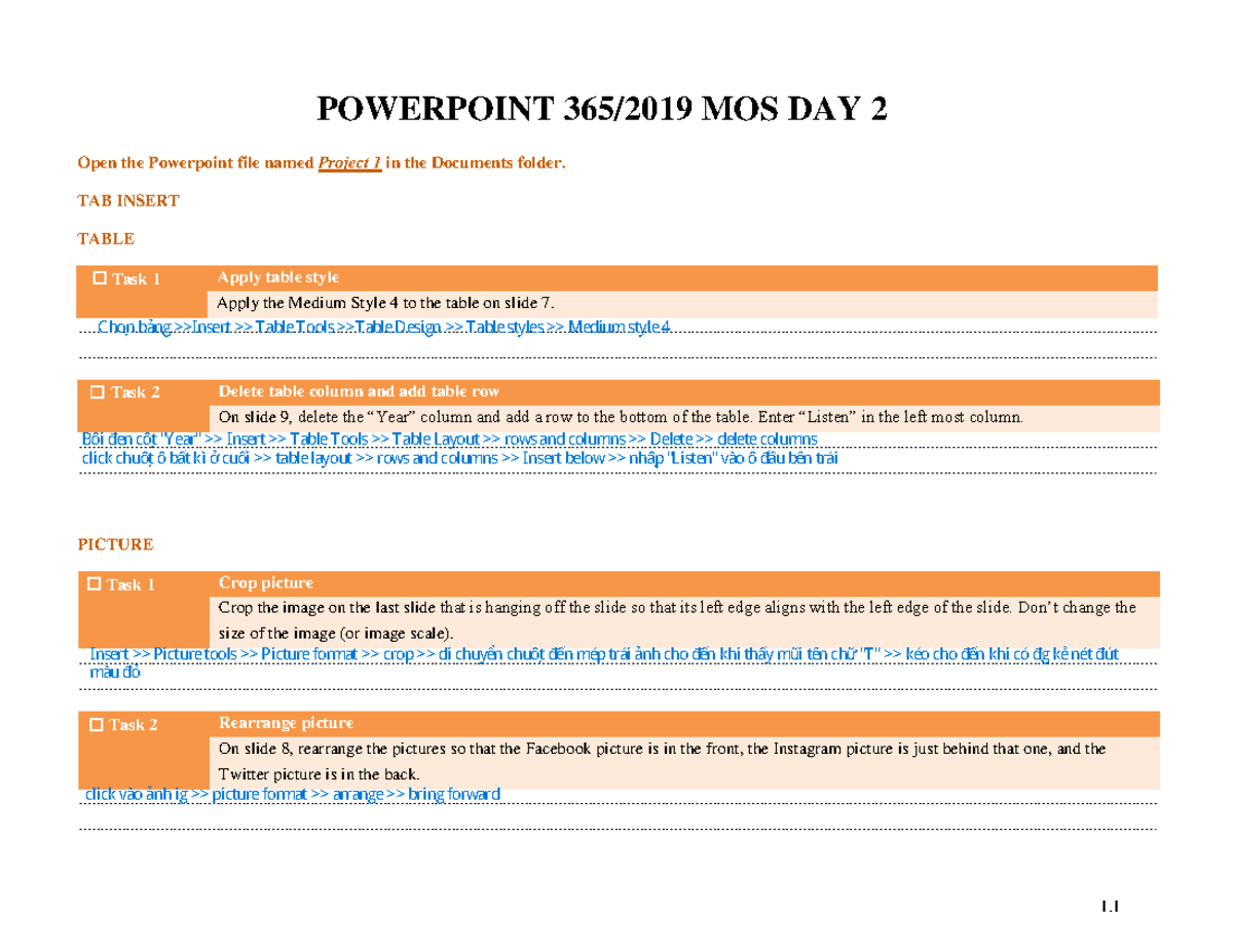 DAY 2 - THỰC HÀNH PPT MOS: PowerPoint Tasks and Instructions - Studocu