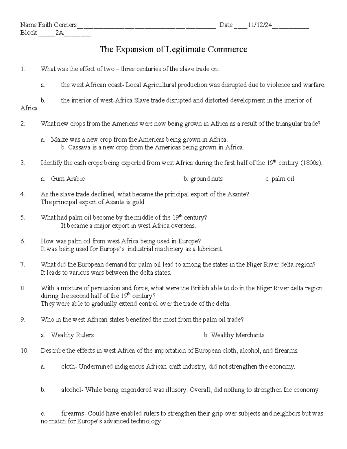 Legitimate Trade in West Africa: Effects of Slave Trade & Commodities ...