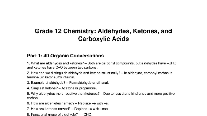 Grade 12 Chemistry: Aldehydes, Ketones & Carboxylic Acids - Organic ...