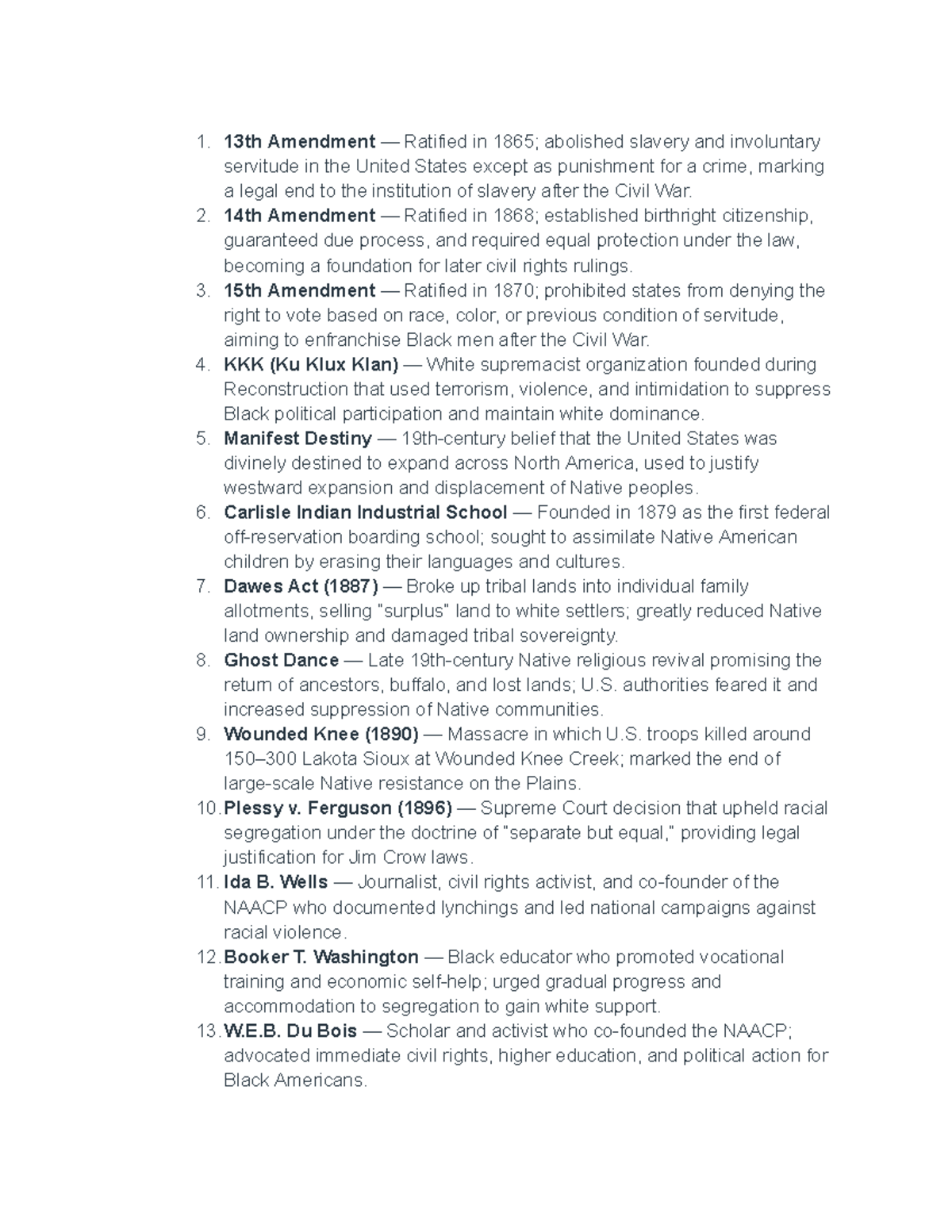 Key Amendments and Social Movements in U.S. History - Studocu