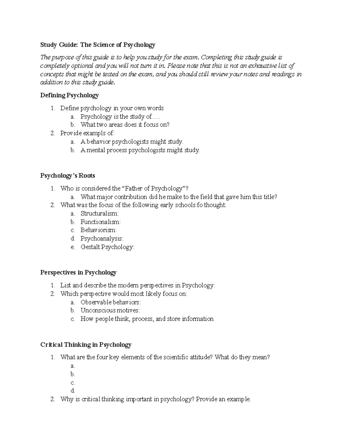 Psychology Study Guide for Exam Preparation (Course Code: PSY101 ...