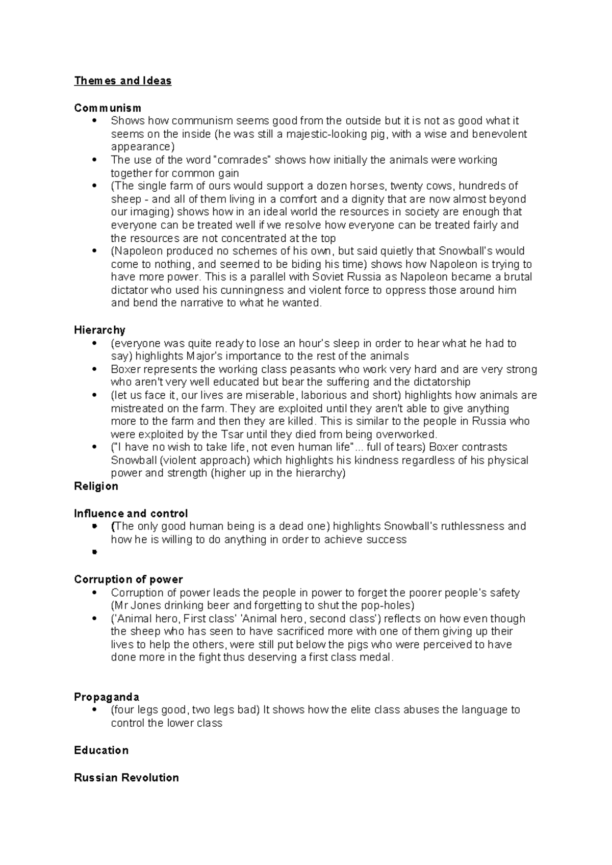Communism in Animal Farm: Themes & Ideas Analysis (ENG 101) - Studocu
