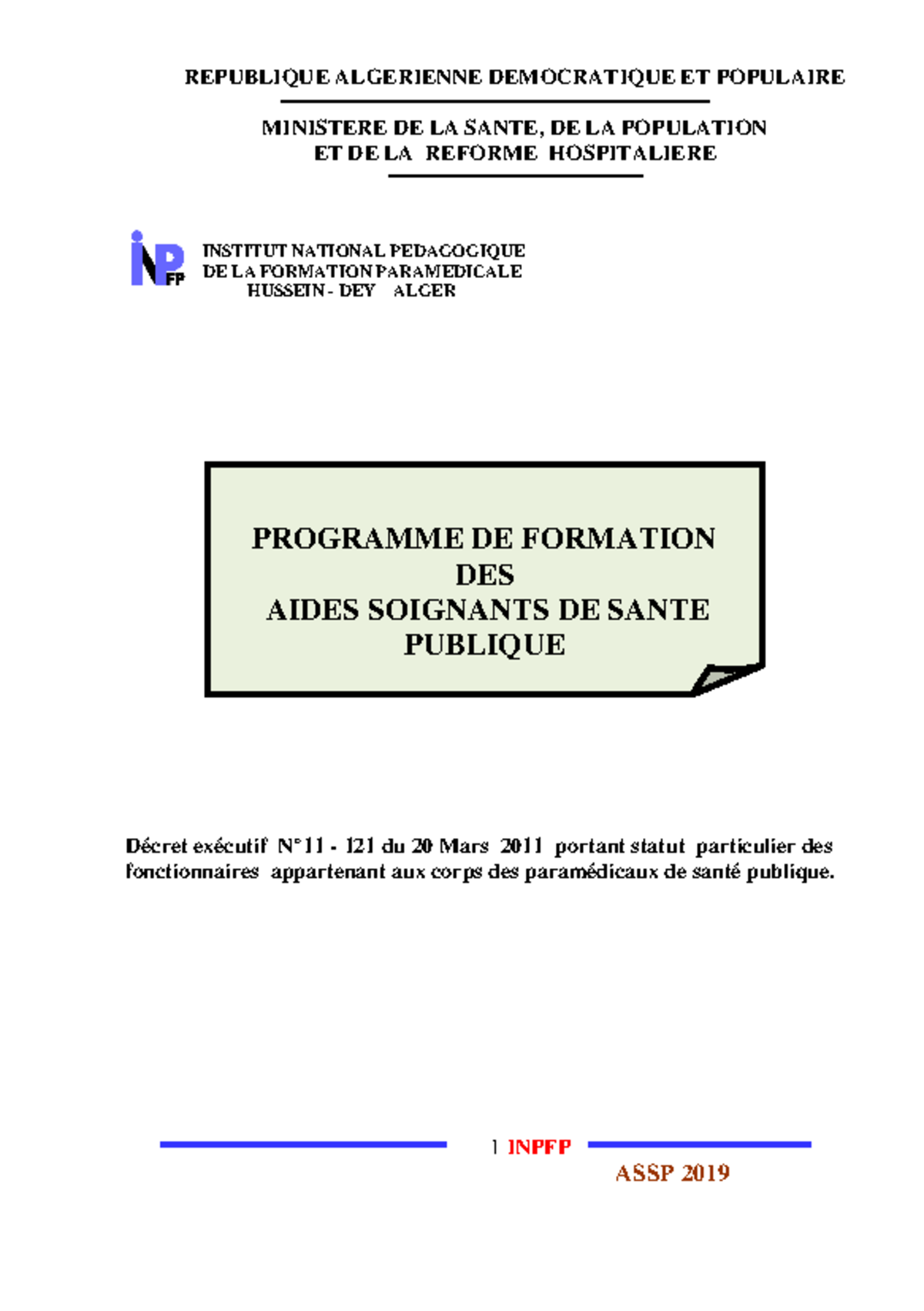 Programme de Formation ASSP 2019 pour Aides Soignants en Santé - Studocu