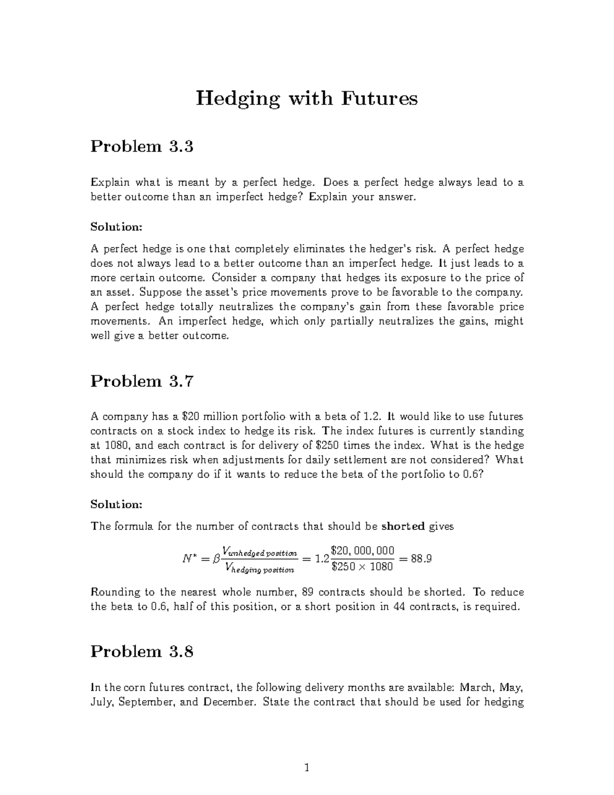 HEDG 301: Practice Problems & Solutions on Futures Hedging Techniques ...