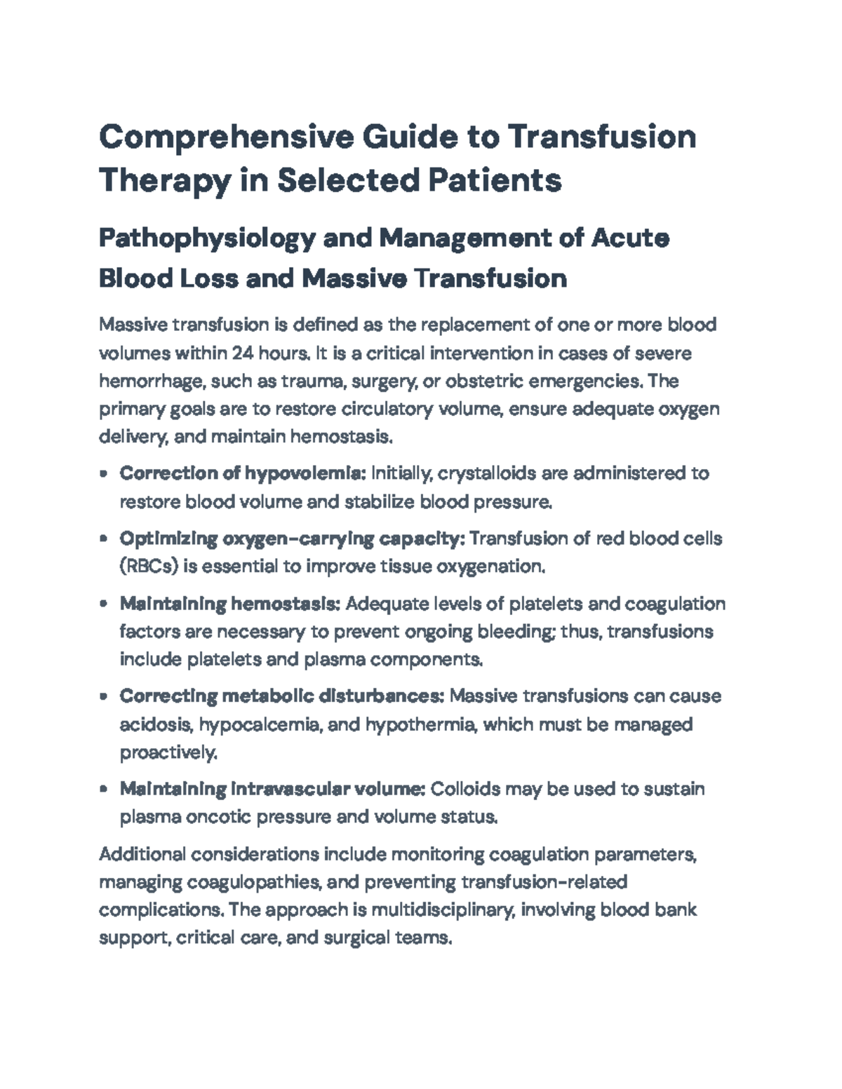 Comprehensive Guide on Transfusion Therapy & Management in Patients ...