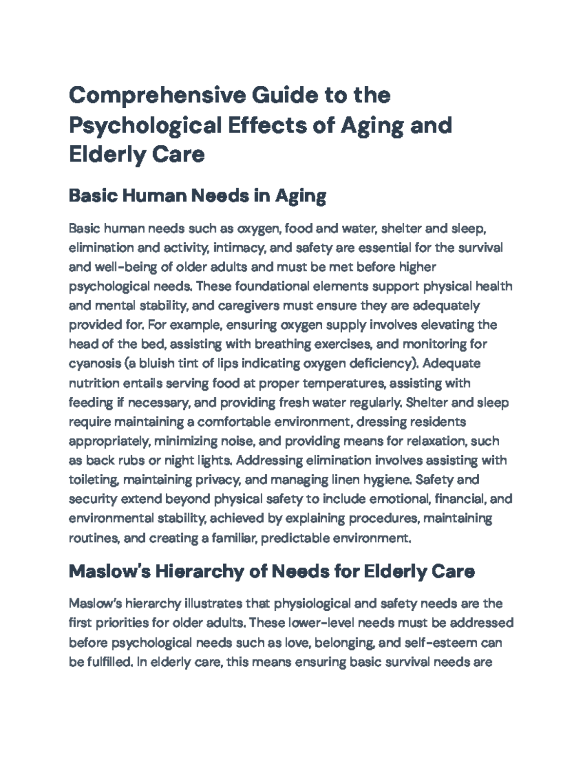 Comprehensive Guide to Psychological Effects of Aging and Care (PSY 101 ...