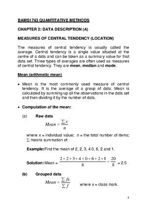 AAMS1773 Quantitative Studies - Studocu