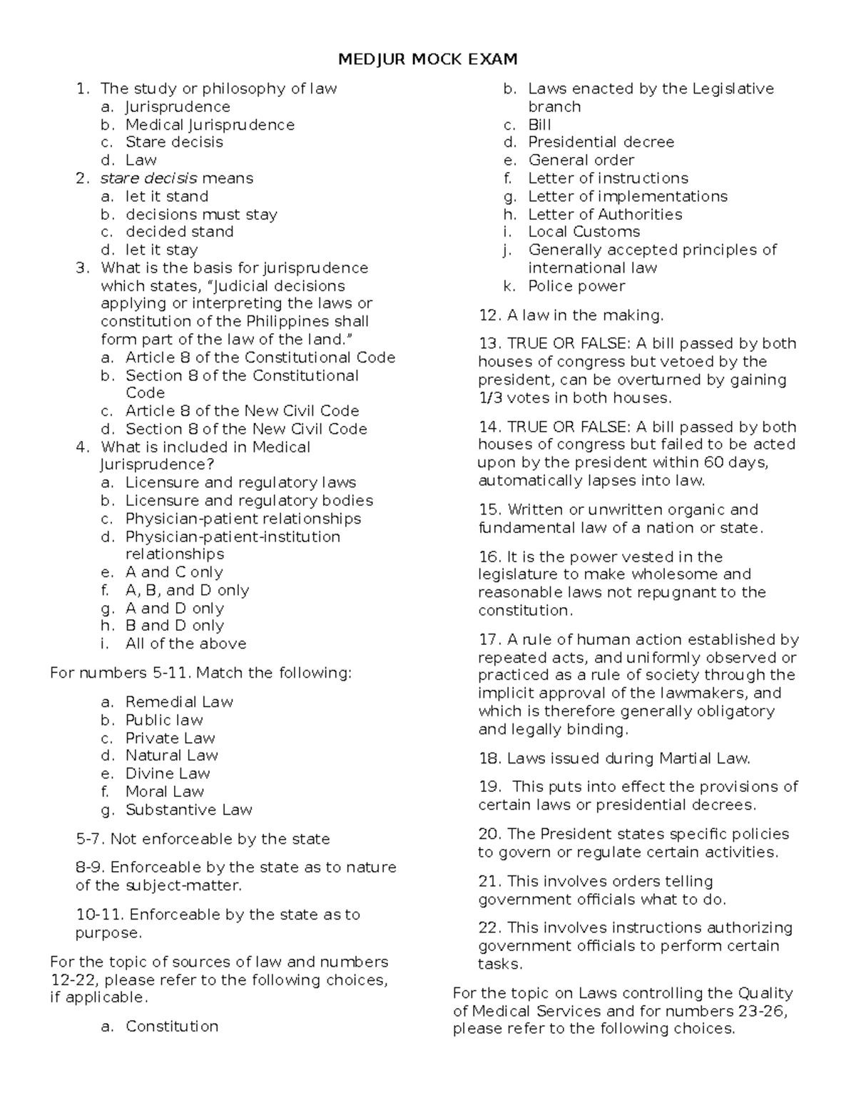 MEDJUR MOCK EXAM Review: Key Concepts and Practice Questions - Studocu