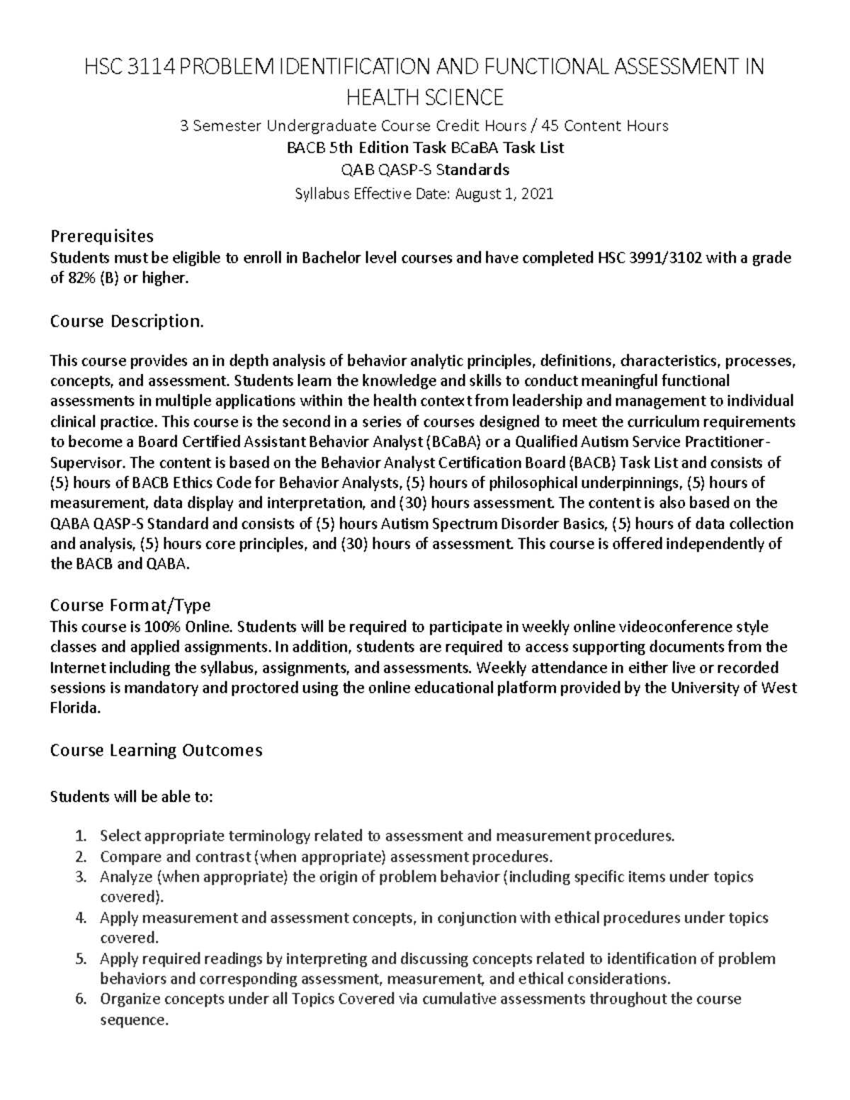 Syllabus 2024 HSC 3114 - HSC 3114 PROBLEM IDENTIFICATION AND FUNCTIONAL ...