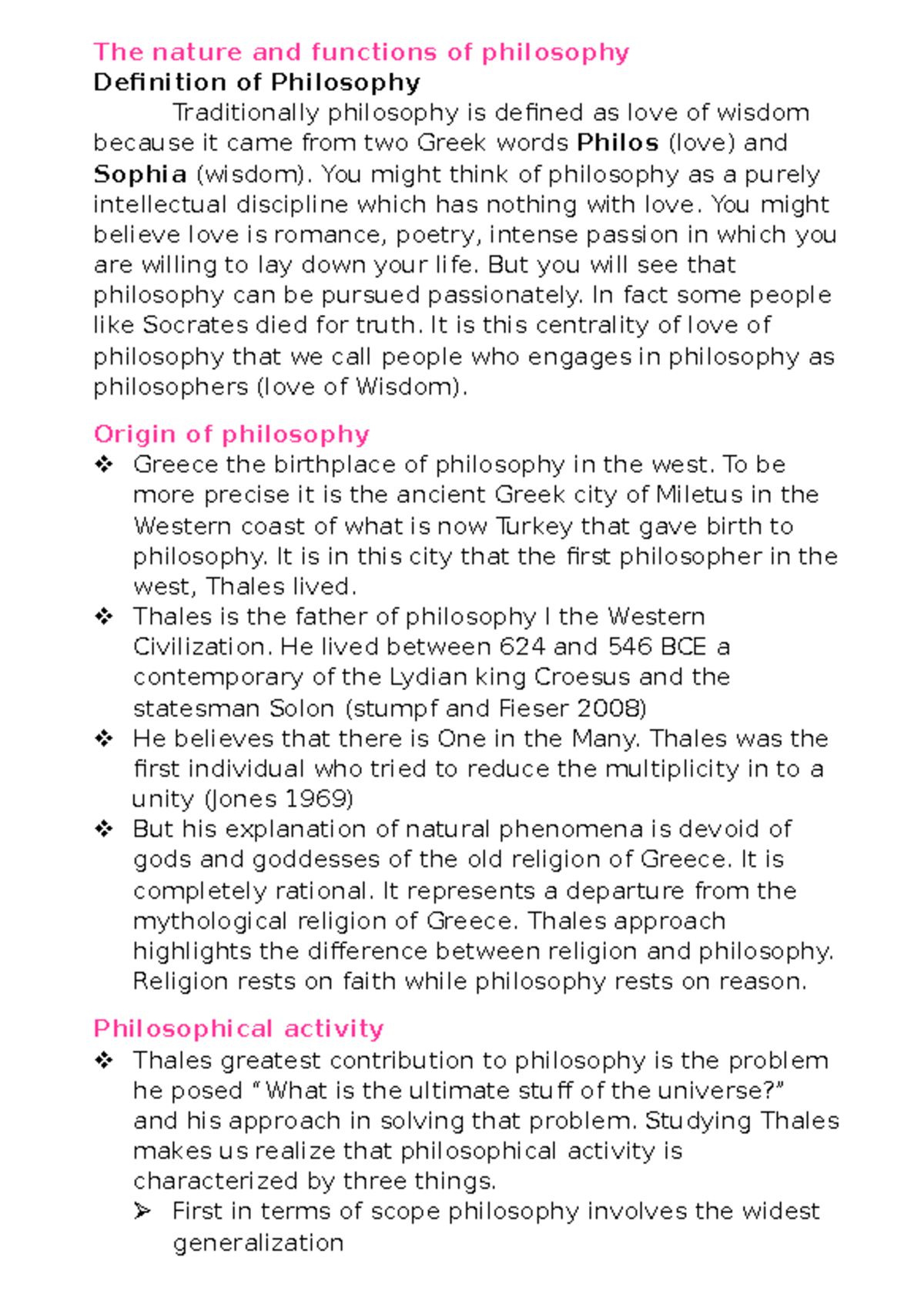 Introduction to Philosophy Notes - The nature and functions of ...