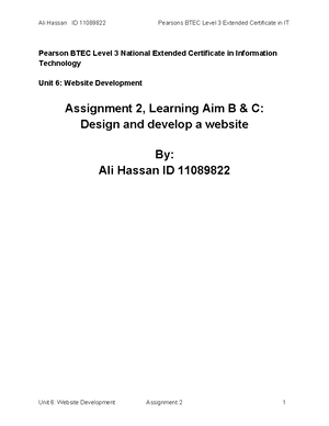 Ali Hassan - Unit 6- Learning Aim A Assignment 1 Website Development - Pearson BTEC Level 3 ...
