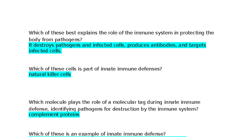 Final Exam Review: Immunology & Inflammatory Responses (BIO 101) - Studocu