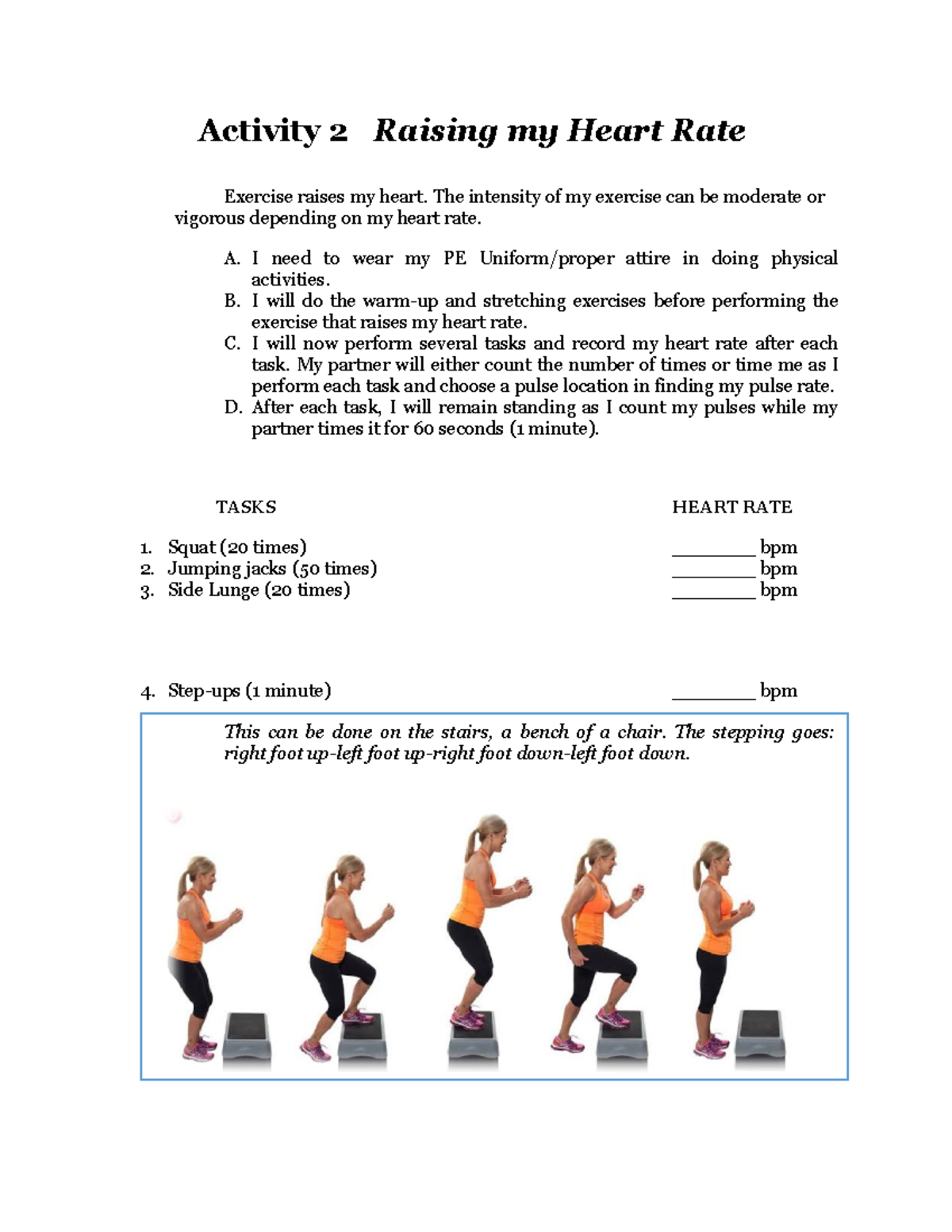 Activity 2 Raising my Heart Rate - aaaa Activity 2 Raising my Heart ...