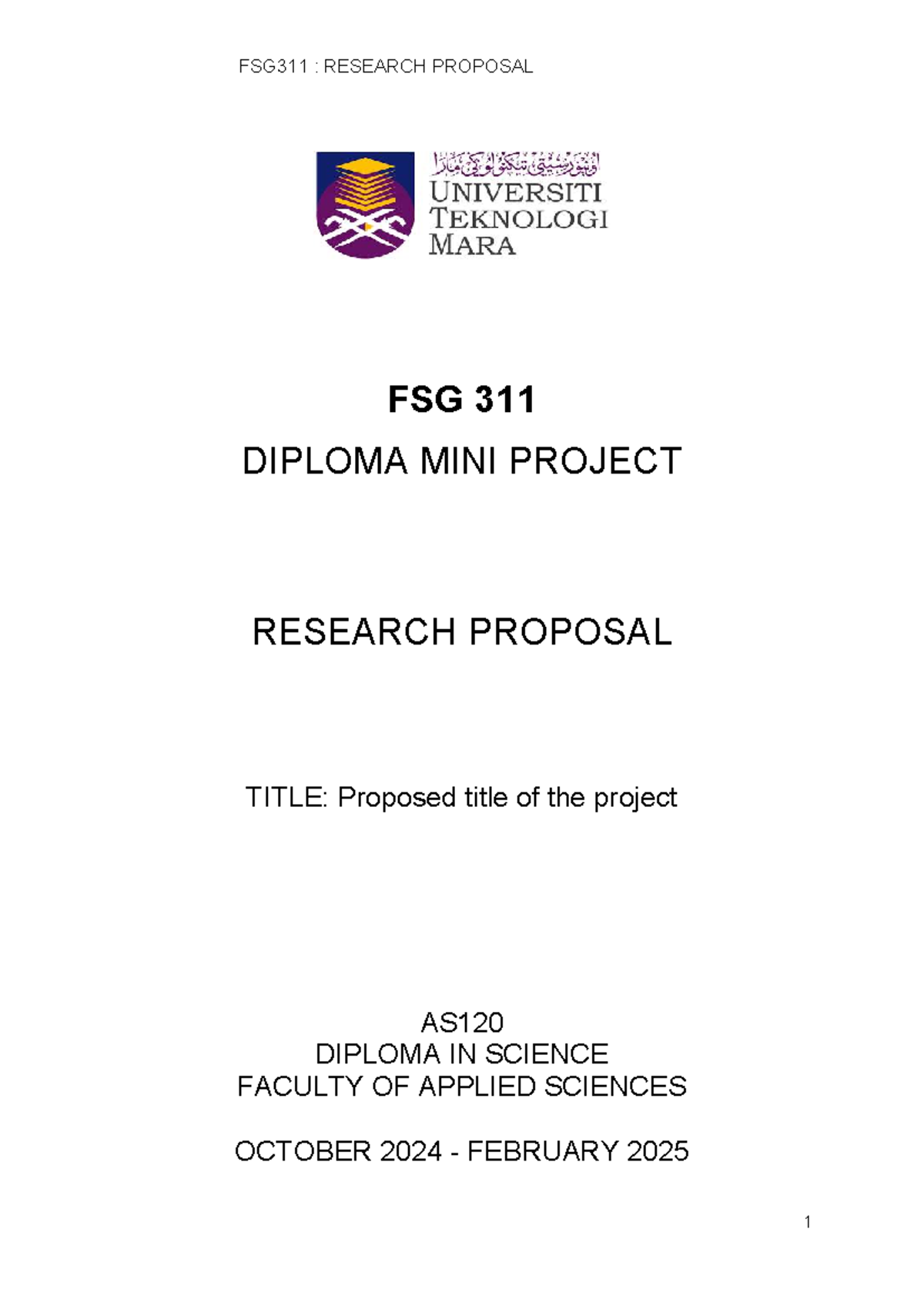 FSG311: Research Proposal Template for Diploma Mini Project - Studocu
