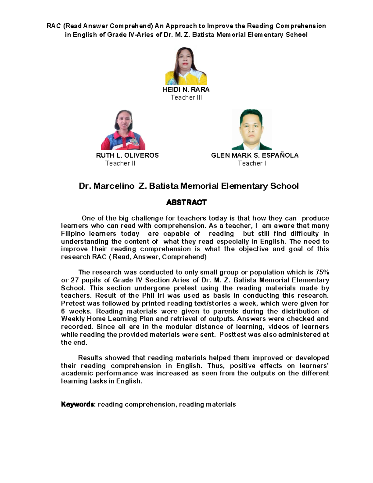 IMRD- Heidi N - Learning Plan - RAC (Read Answer Comprehend) An ...