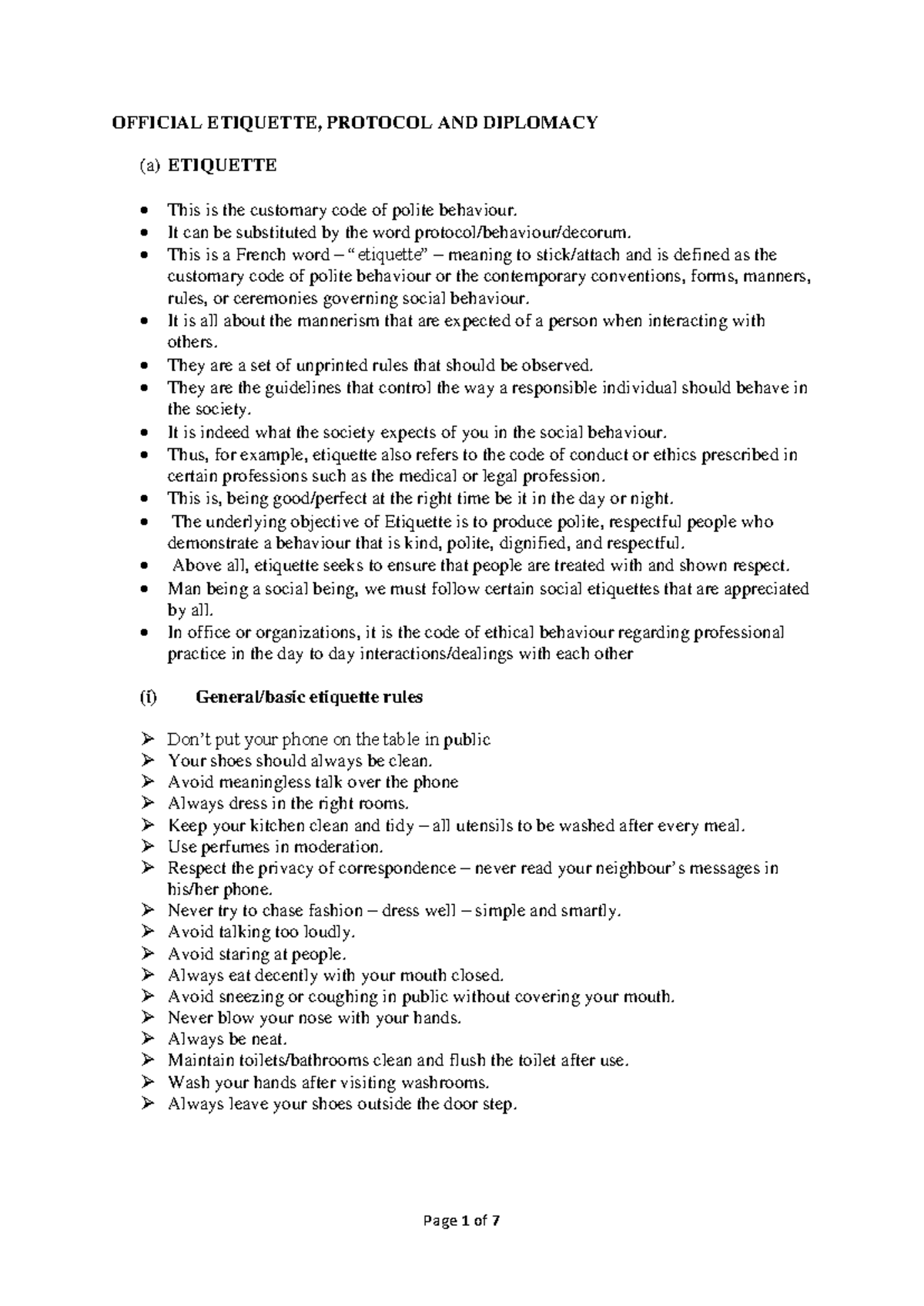 Office Etiquette, Protocol, and Diplomacy: A Comprehensive Guide - Studocu