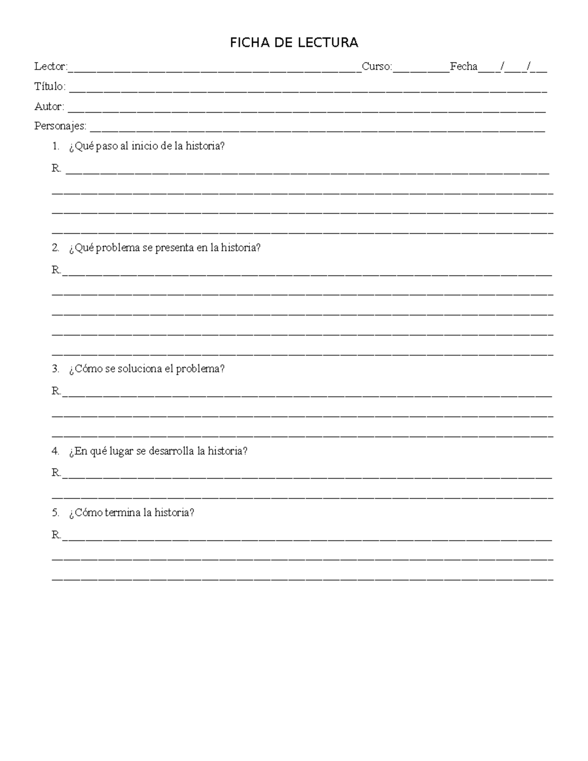 Ficha - llenar los espacios después de leer un cuento o novela - FICHA ...