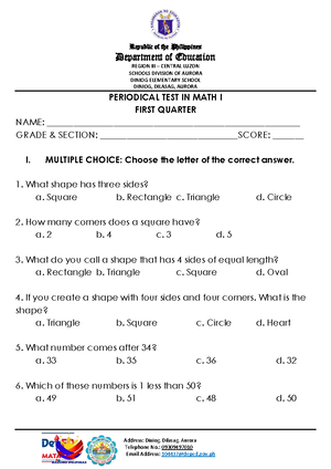 1st PT Makabansa 1 final - UNANG MARKAHANG PAGSUSULIT MAKABANSA I S ...